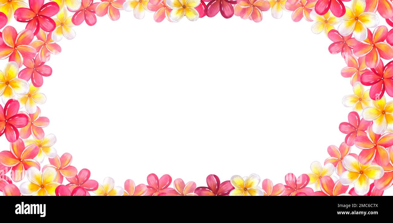 Banner frame made of plumeria frangipani garland. Exotic floral design ...