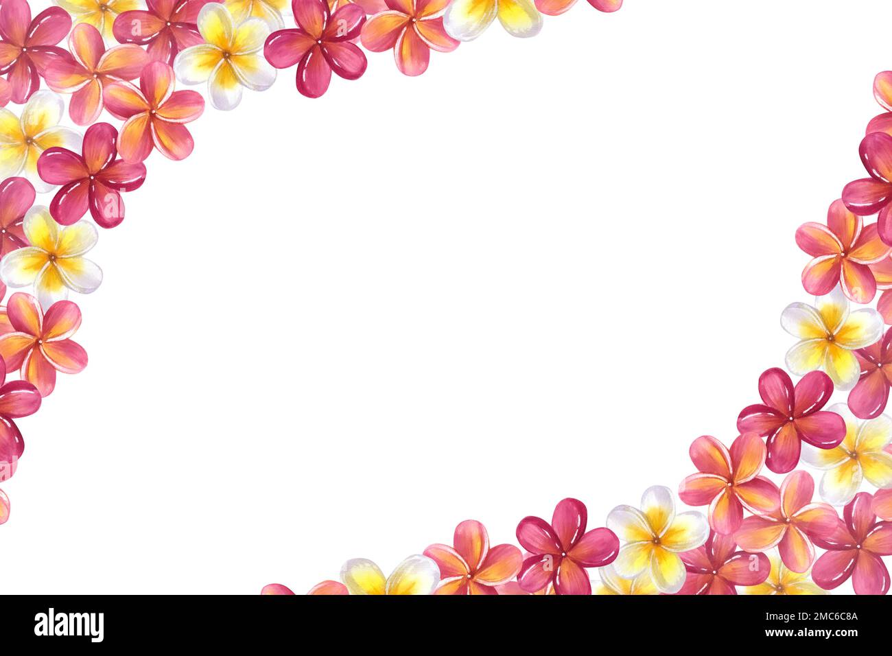 Banner frame made of plumeria frangipani garland. Exotic floral design ...