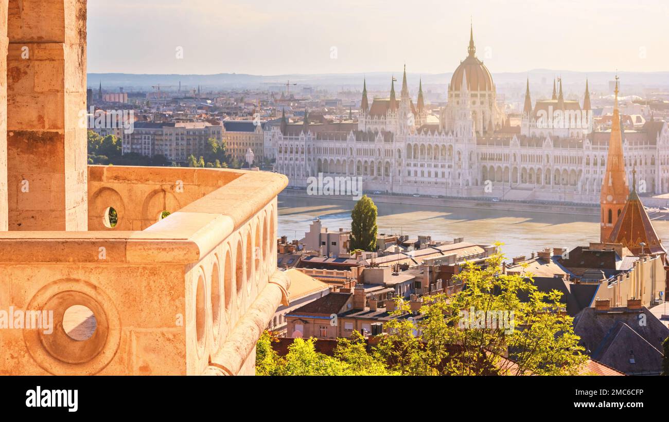 Top view from the balcony of the Fisherman's Bastion to the Hungarian ...
