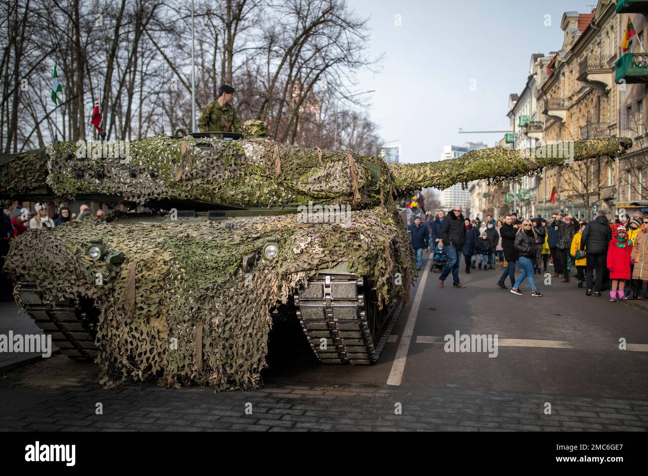 People walk near Norwegian army main battle tank Leopard 2A4NO during ...
