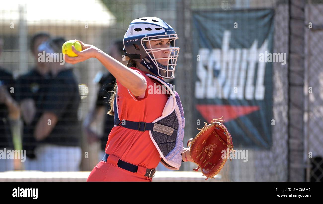Liberty catcher Caroline Hudson (14) during an NCAA softball game ...