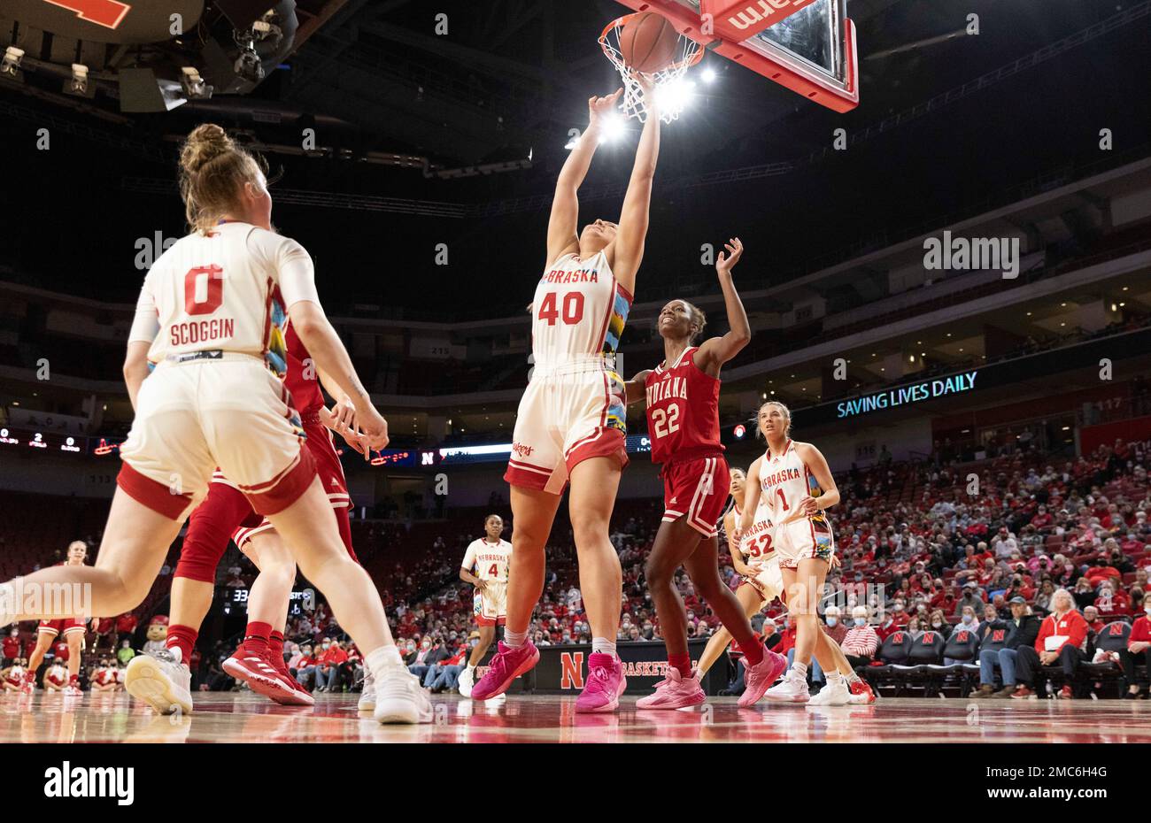 Nebraska's Alexis Markowski (40) reaches for a rebound against Indiana ...