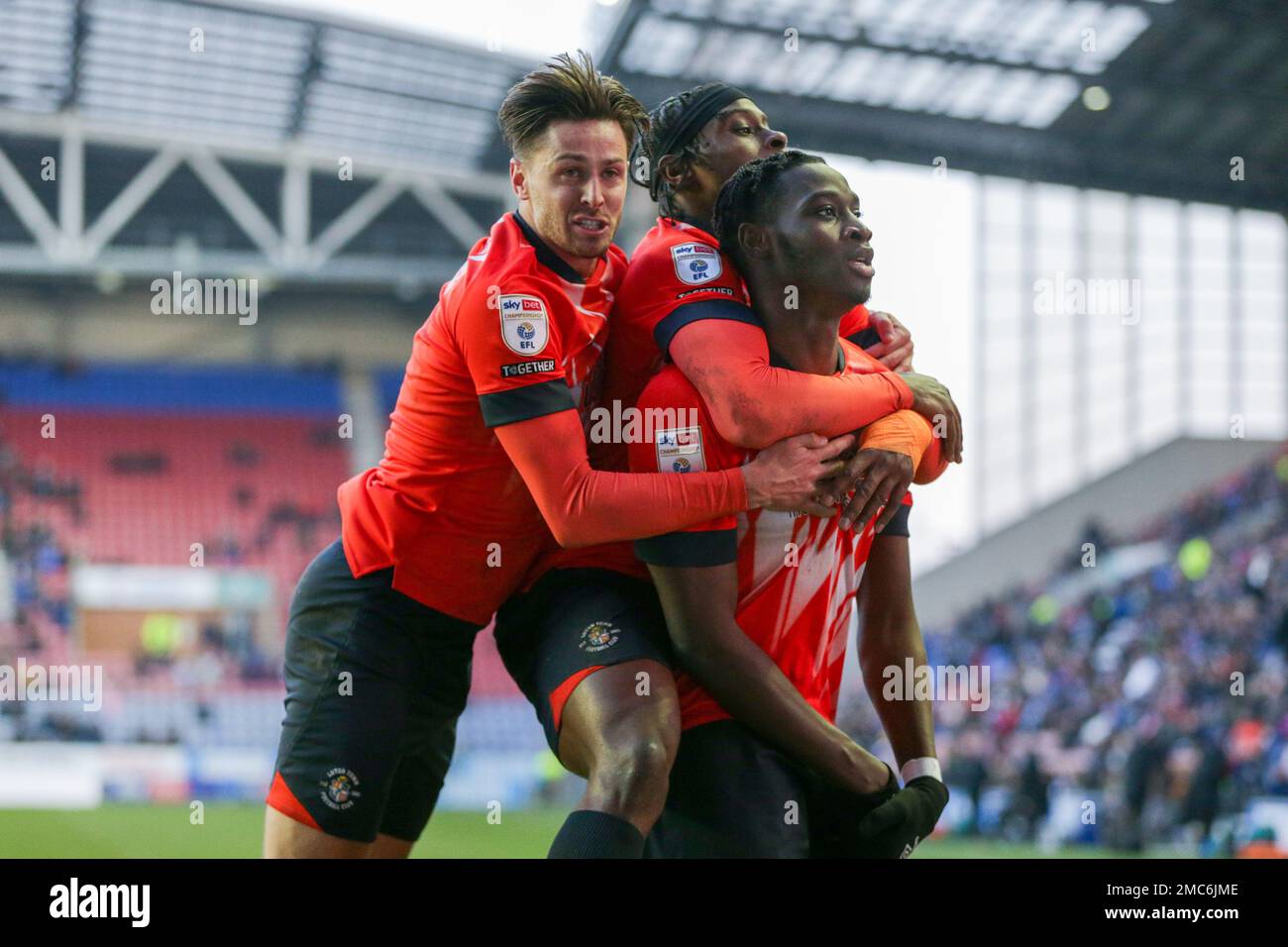 Elijah Adebayo of Luton Town celebrates his goal to make it 0-2 during ...