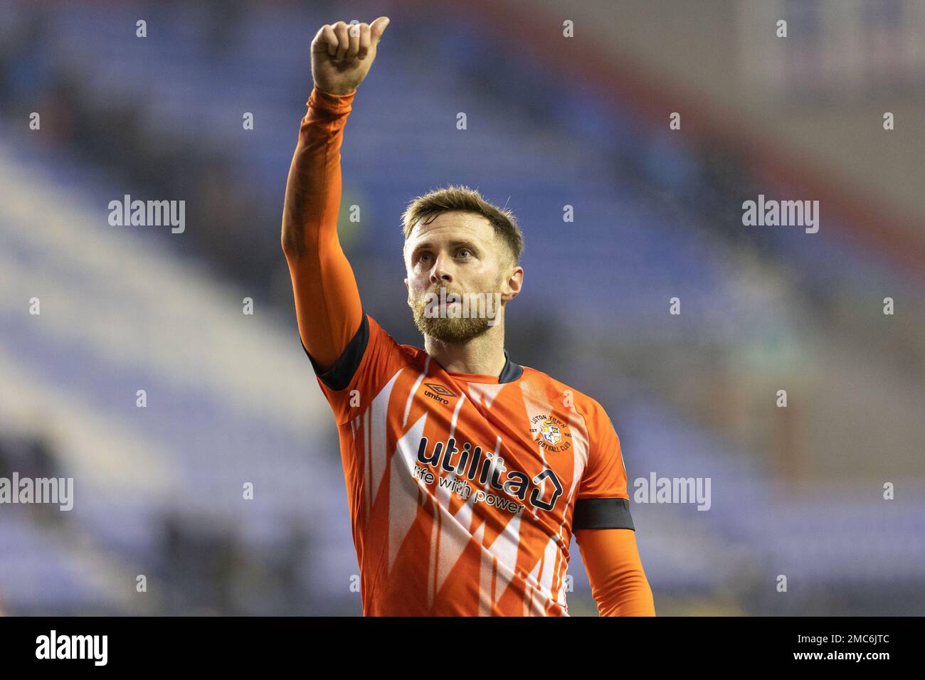 Jordan Clark of Luton Town gives the travelling fan’s a thumbs up after ...