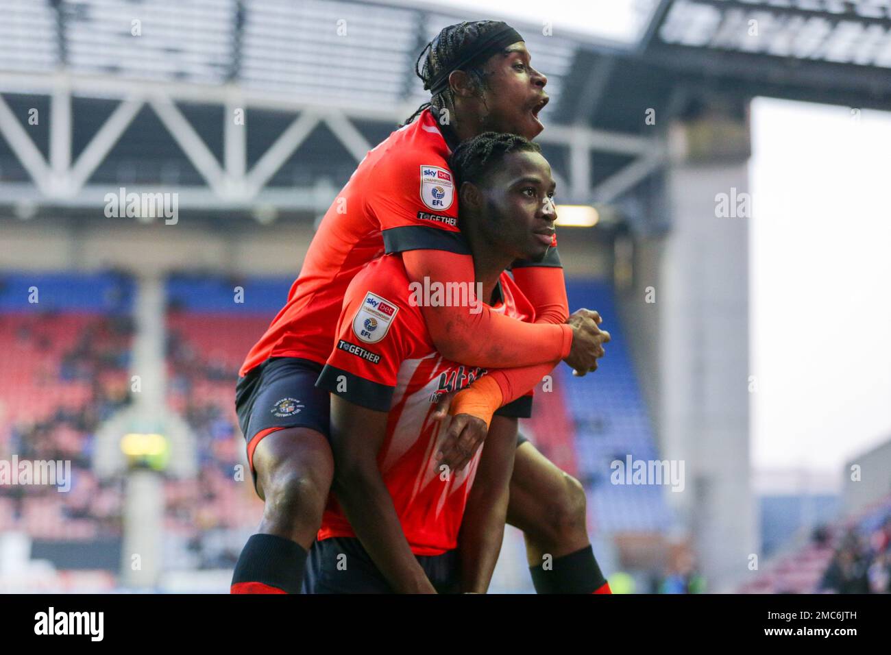 Elijah Adebayo of Luton Town celebrates his goal to make it 0-2 during ...