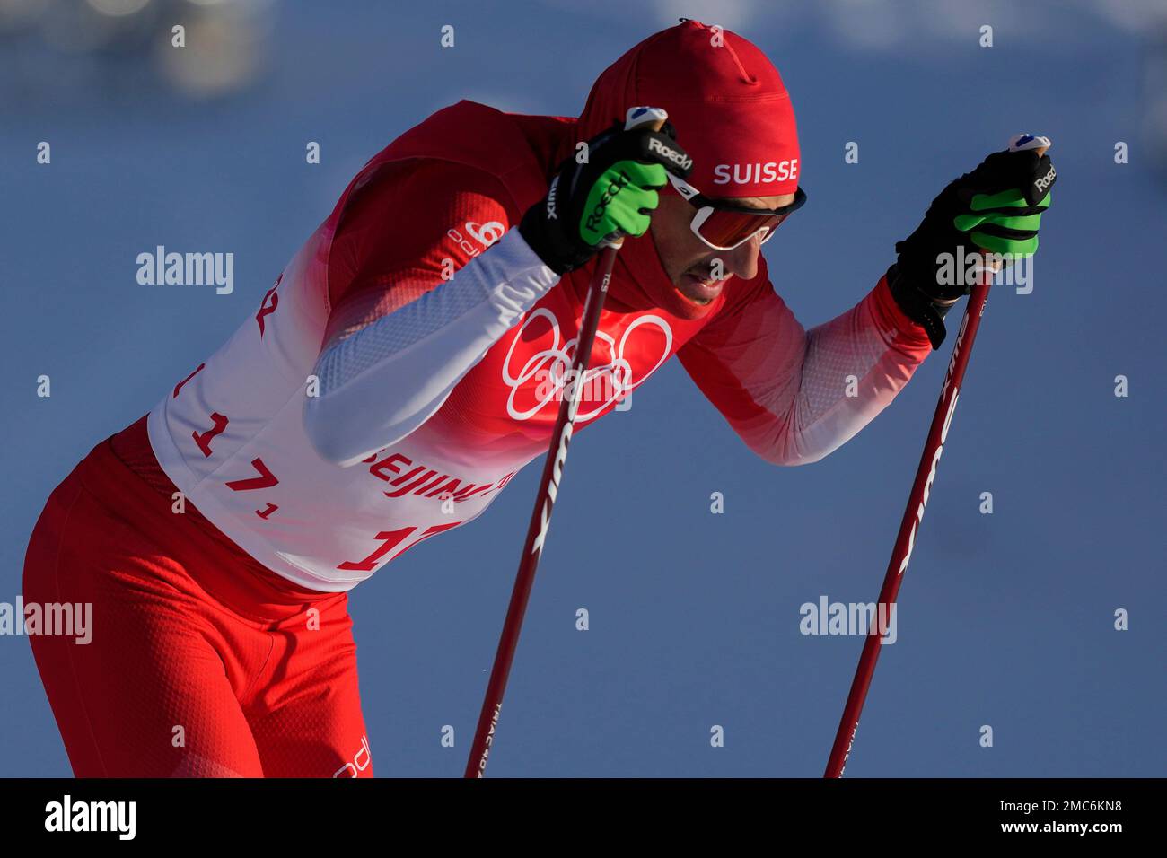 Jonas Baumann, of Switzerland, competes during the men's team sprint ...