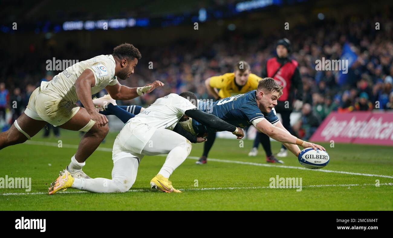 Leinster's Garry Ringrose (centre) scores the final try during the ...