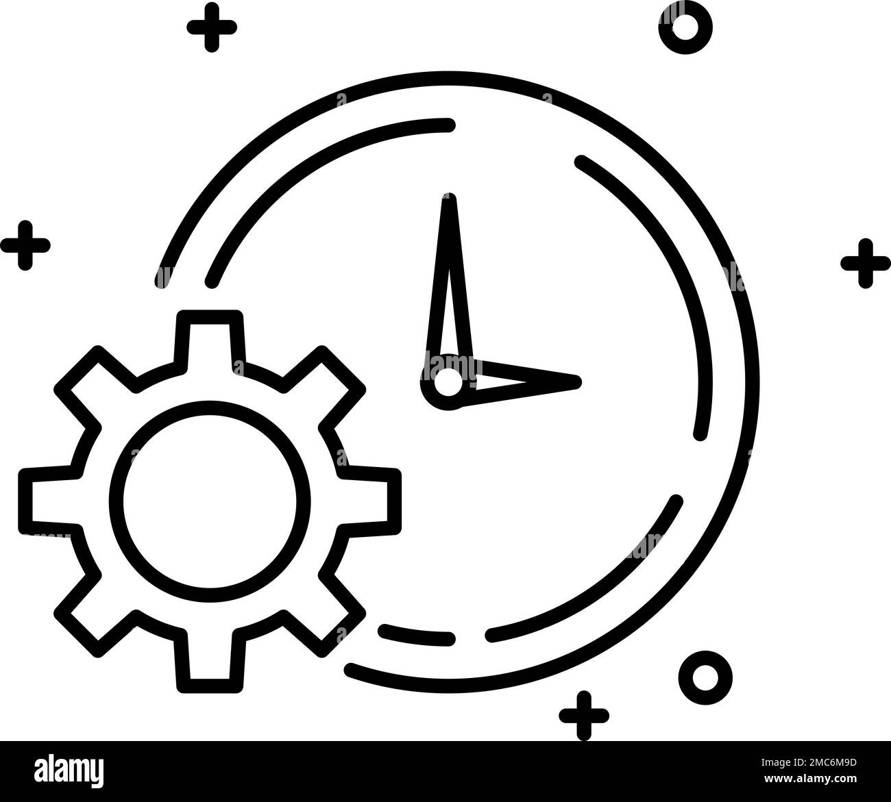 Gear, clock vector icon on transparent background. Outline Gear, clock ...