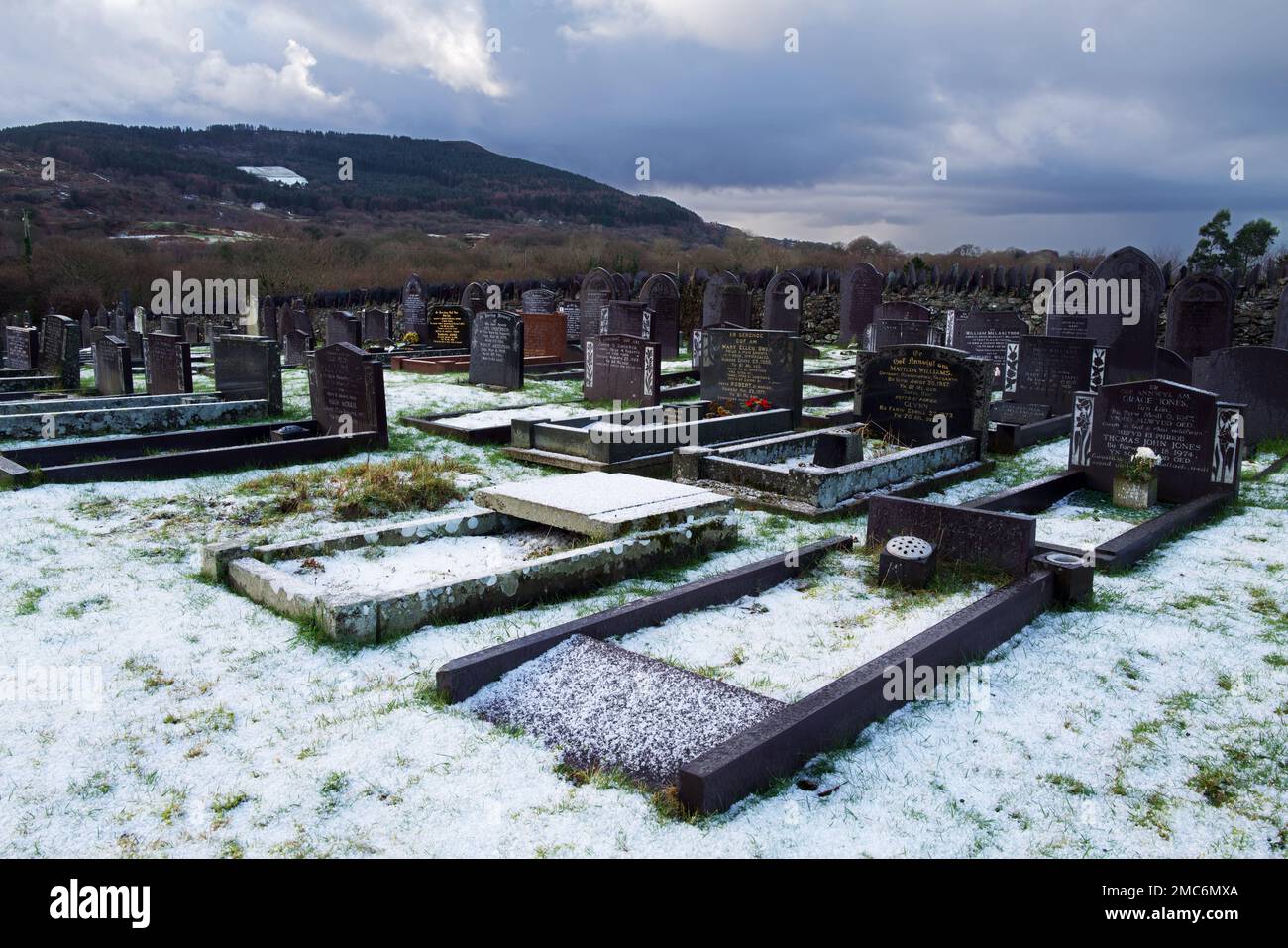 The graveyard of St Mary’s Church in the village of Tregarth looking ...