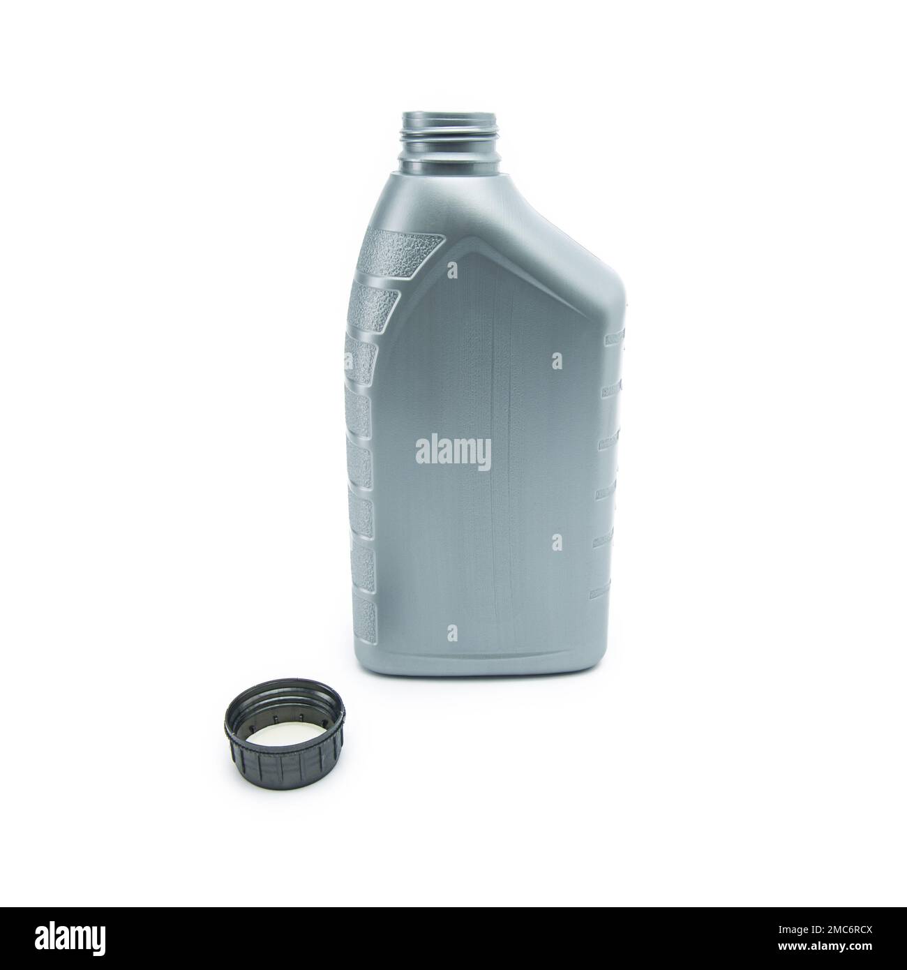 Open gray automobile oil canister on white background Stock Photo - Alamy