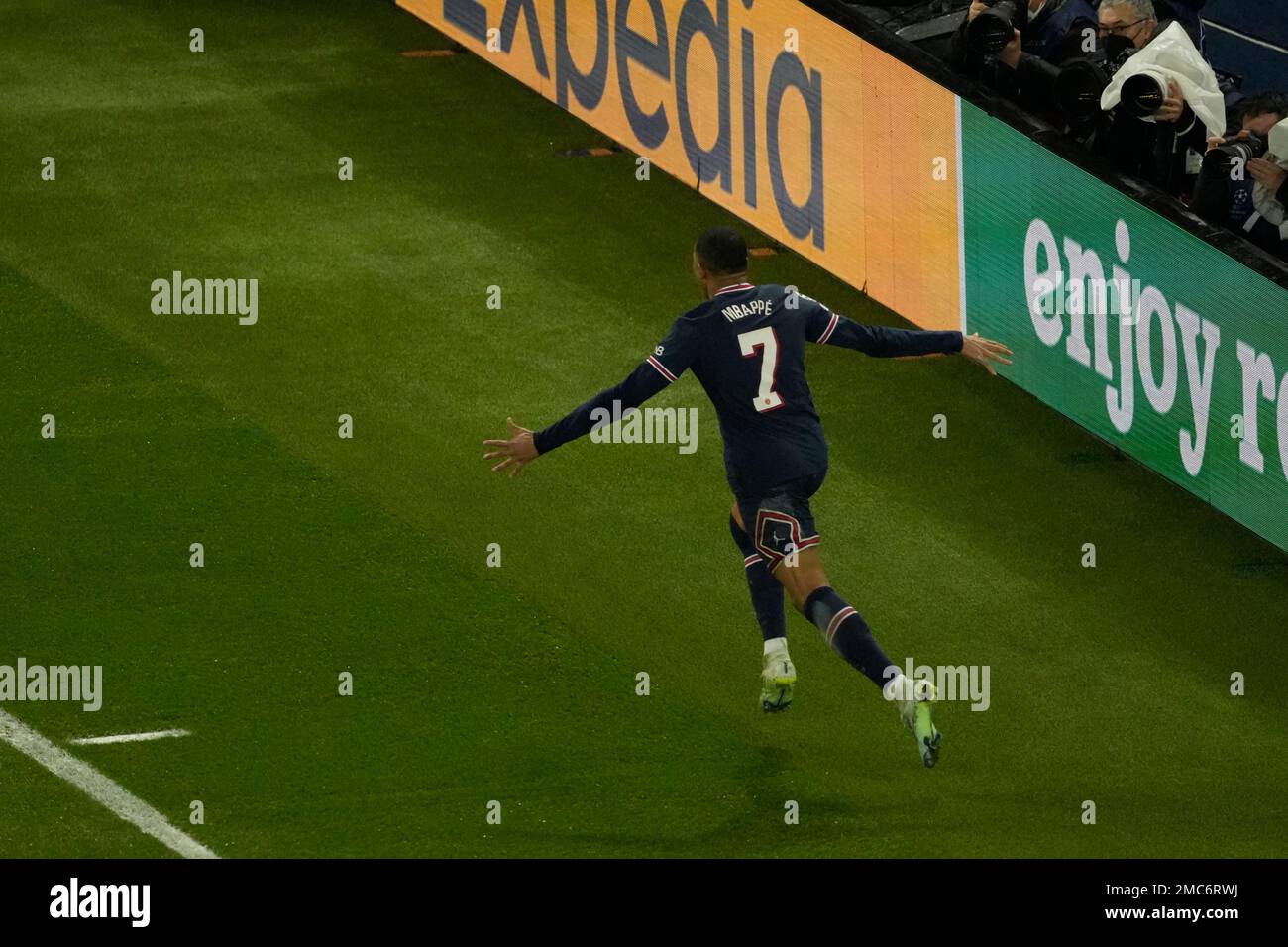 PSG's Kylian Mbappe celebrates after scoring his side's opening goal ...