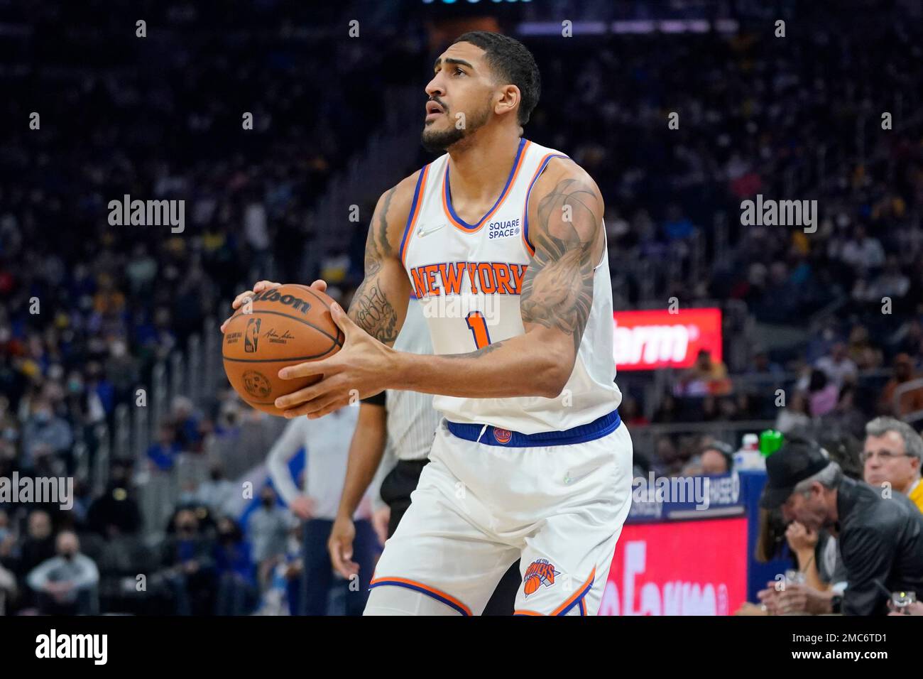 New York Knicks forward Obi Toppin against the Golden State Warriors ...