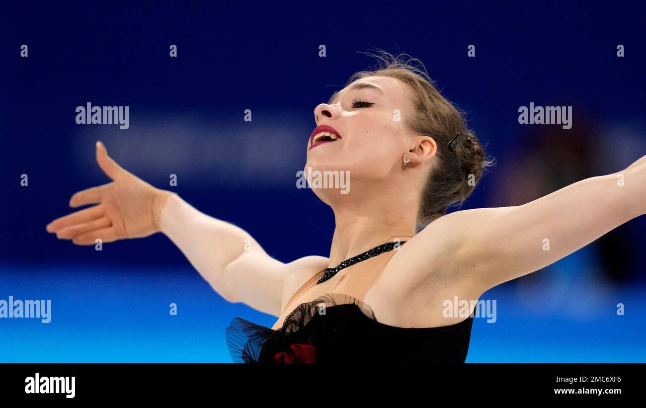 Anastasiia Gubanova, of Georgia, competes in the women's short program ...