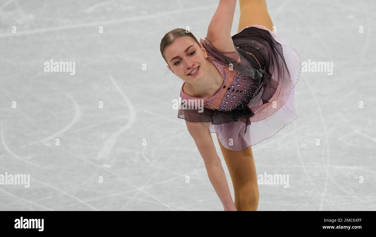 Alexandra Feigin, of Bulgaria, competes in the women's short program ...