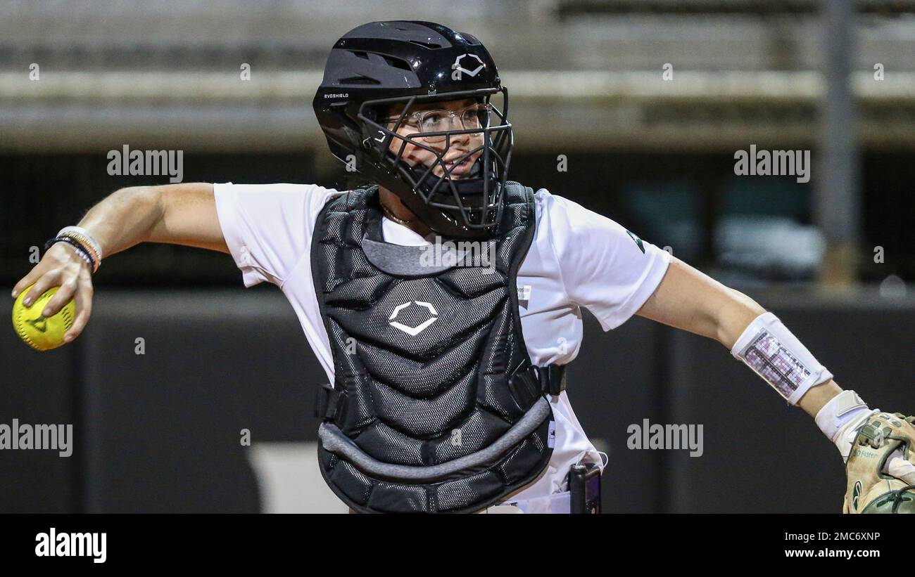 Jacksonville catcher Madison Kennedy (13) during an NCAA softball game ...
