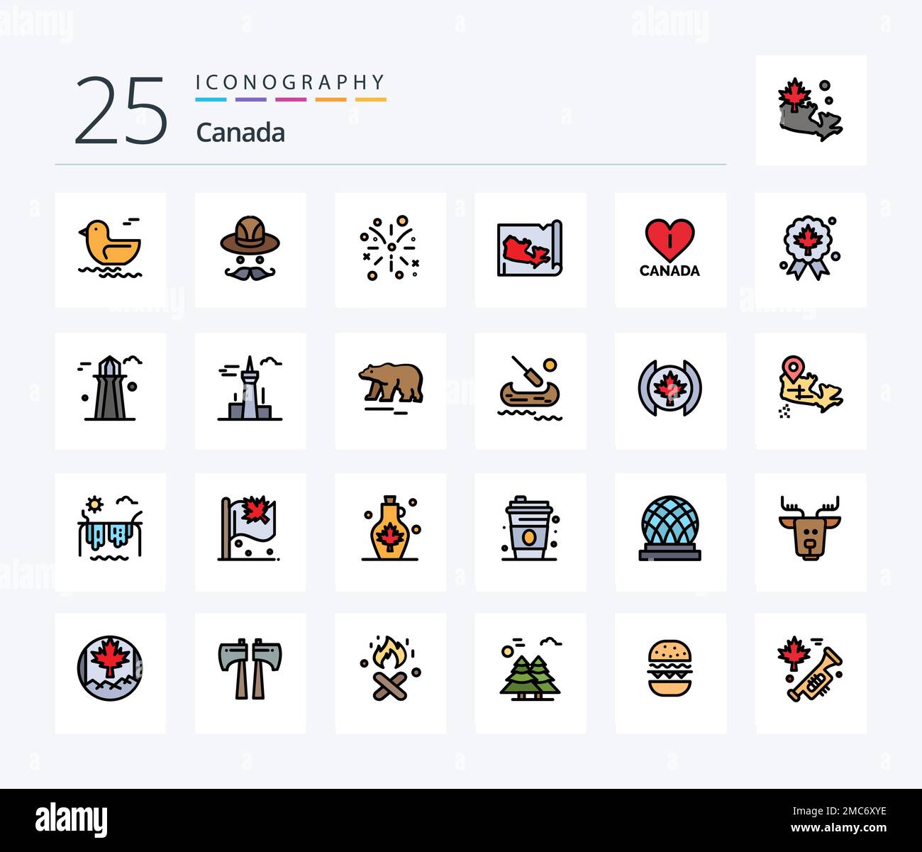 Canada 25 Line Filled icon pack including badge. leaf. fire. canada ...