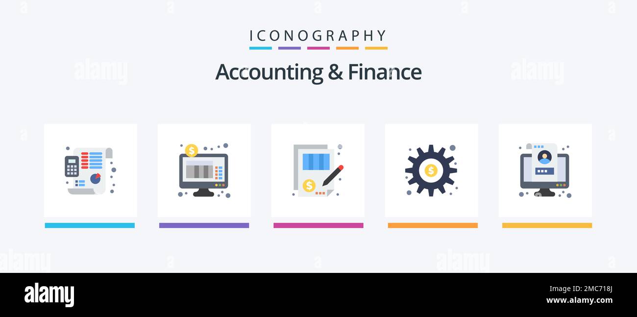 Accounting And Finance Flat 5 Icon Pack Including options. generate ...