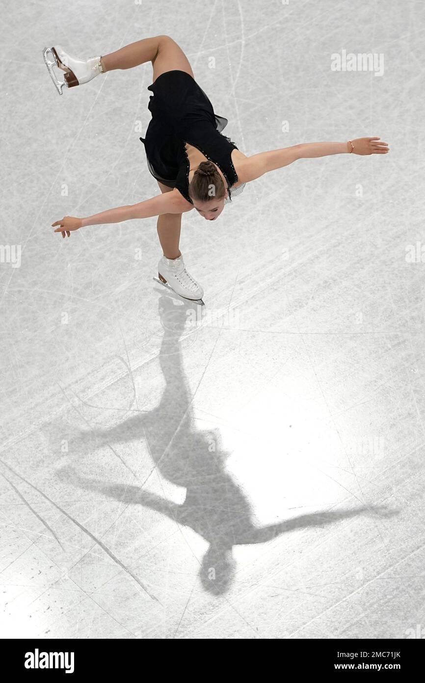 Anastasiia Gubanova, of Georgia, competes in the women's short program ...