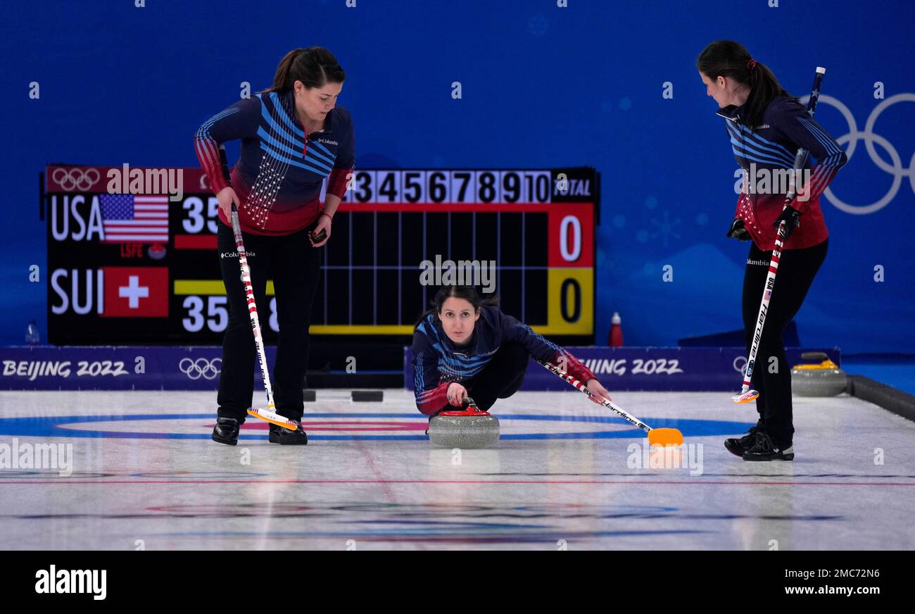 United States' Tabitha Peterson, throws a rock, during the women's ...