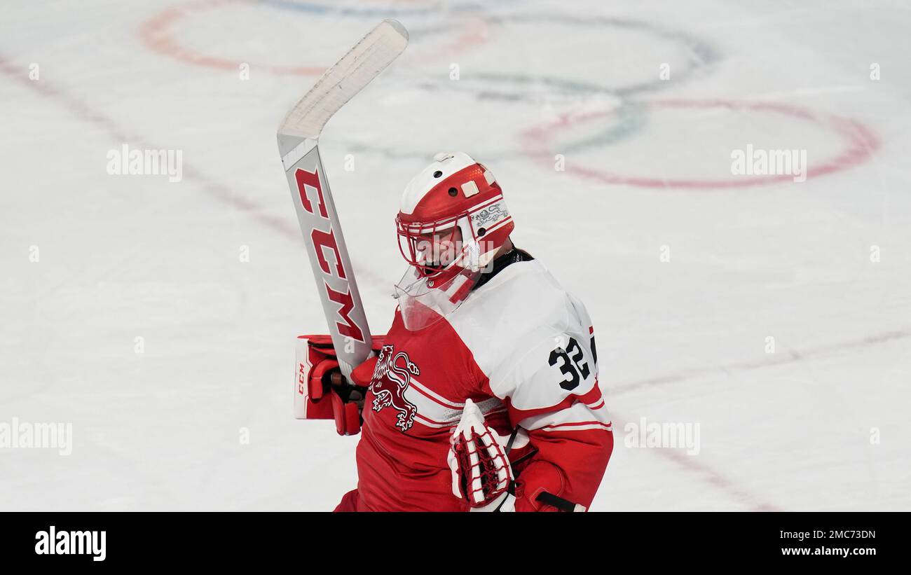 Denmark goalkeeper Sebastian Dahm (32) celebrates winning their men's ...