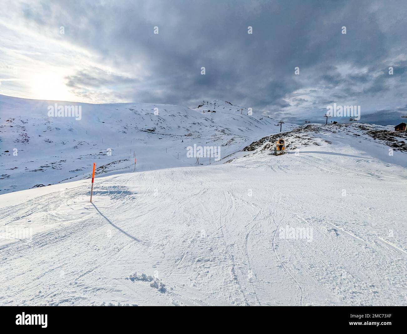 Snow covered mountains and ski slopes, ski area Stoos,Switzerland Stock ...