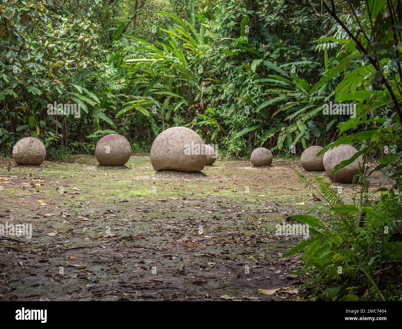Group of ancient stone spheres at UNESCO World Heritage Site of Finca 6 ...