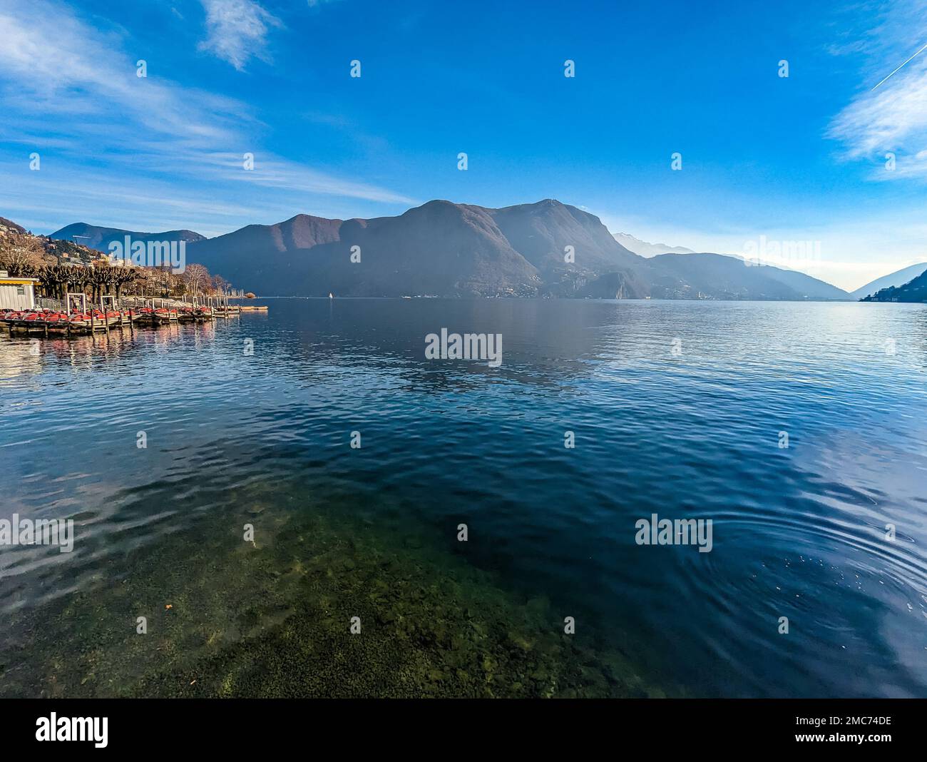Lugano, Switzerland. Amazing aerial view of the Swiss city, surrounded ...