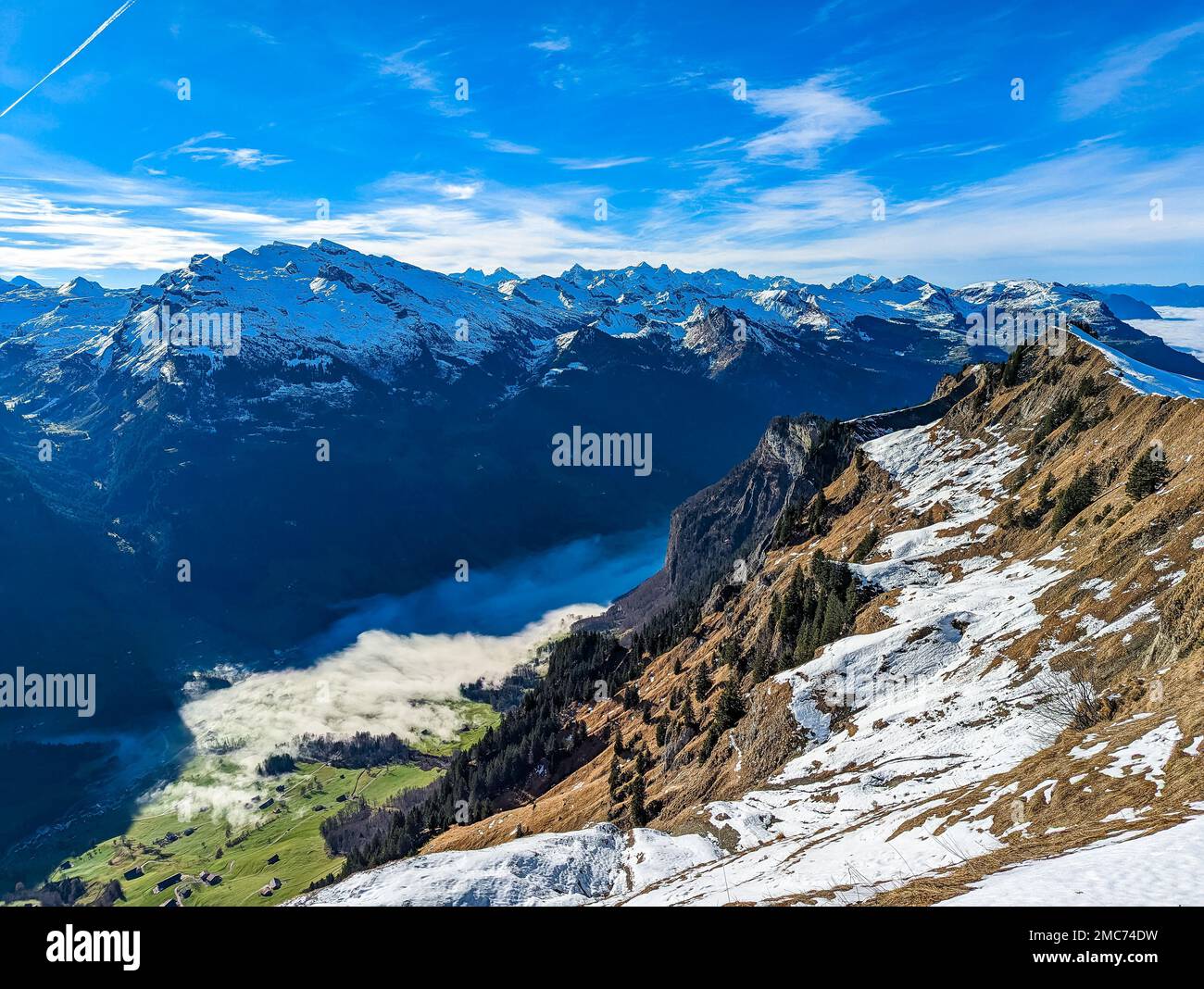 Snow covered mountains and ski slopes, ski area Stoos,Switzerland Stock ...