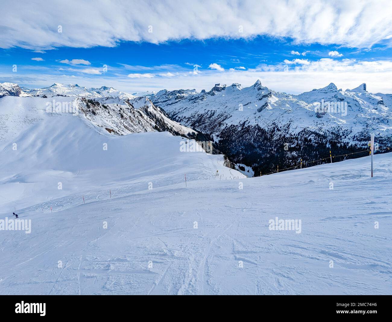 Snow covered mountains and ski slopes, ski area Stoos,Switzerland Stock ...