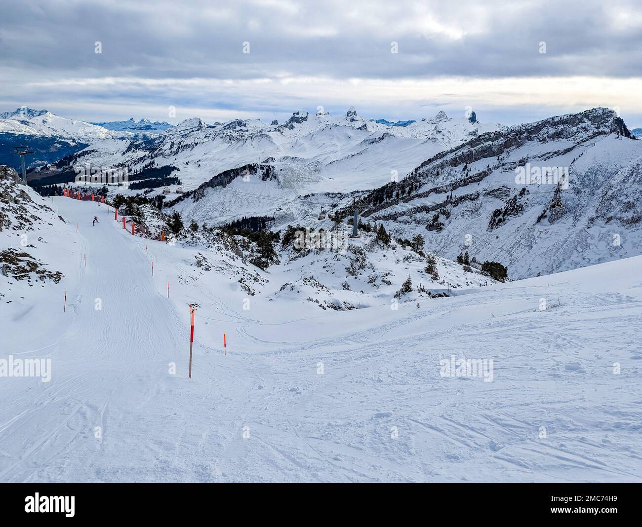 Snow covered mountains and ski slopes, ski area Stoos,Switzerland Stock ...