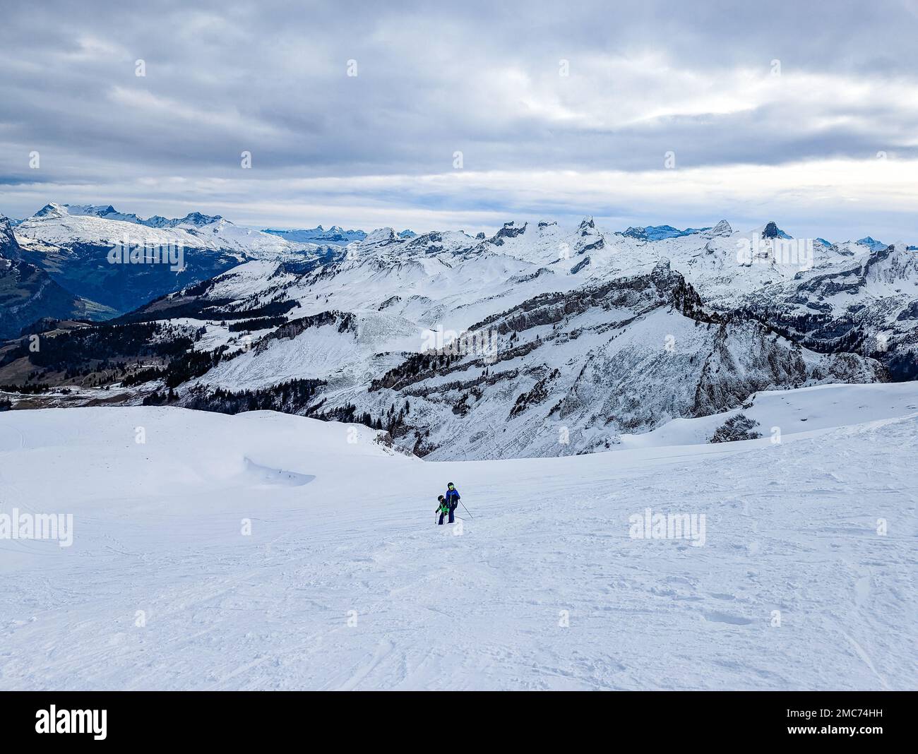 Snow covered mountains and ski slopes, ski area Stoos,Switzerland Stock ...