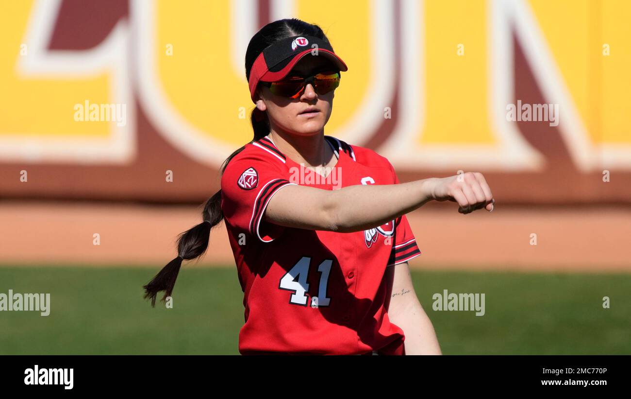Utah outfielder AJ Militello (41) during an NCAA softball game against ...