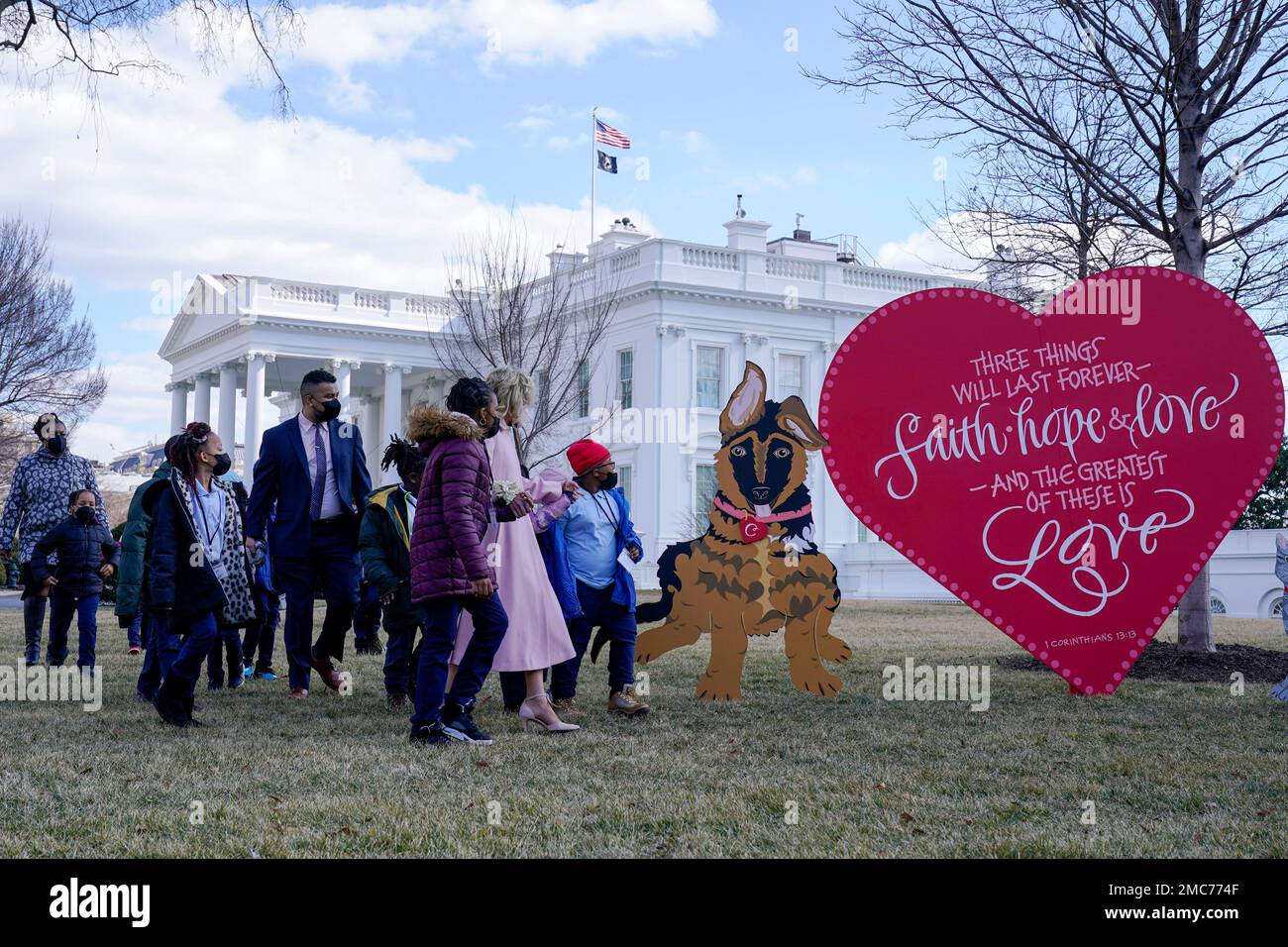 First lady Jill Biden walks with Aiton Elementary School students and ...