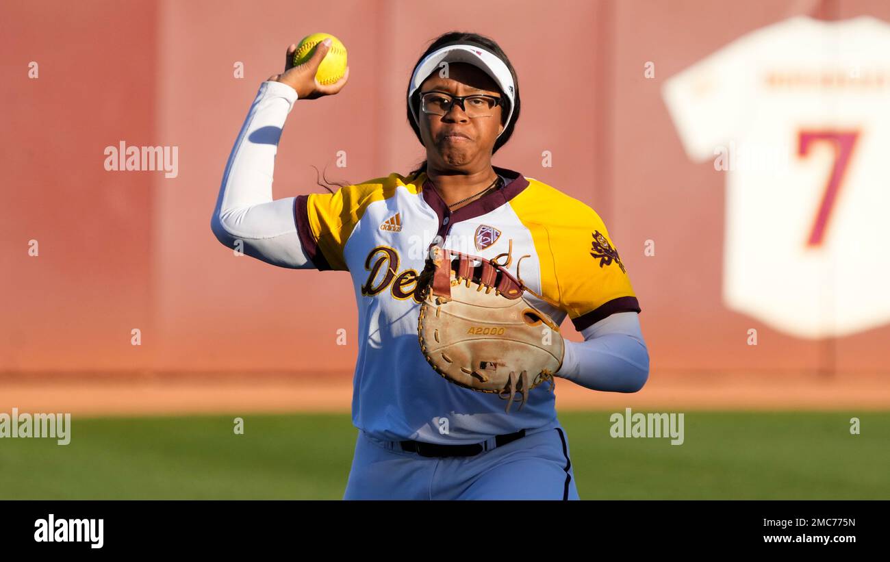 Arizona State infielder Cydney Sanders during an NCAA softball game ...