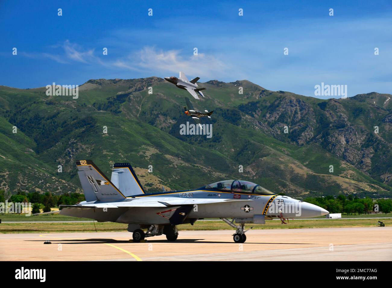 The U.S. Air Force Demonstration team F-35A Lightning II and a P-51 ...