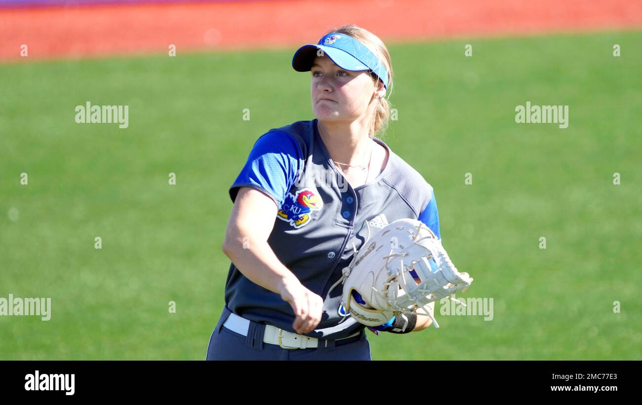 Kansas infielder Kaitlyn Gee (5) during an NCAA softball game against ...