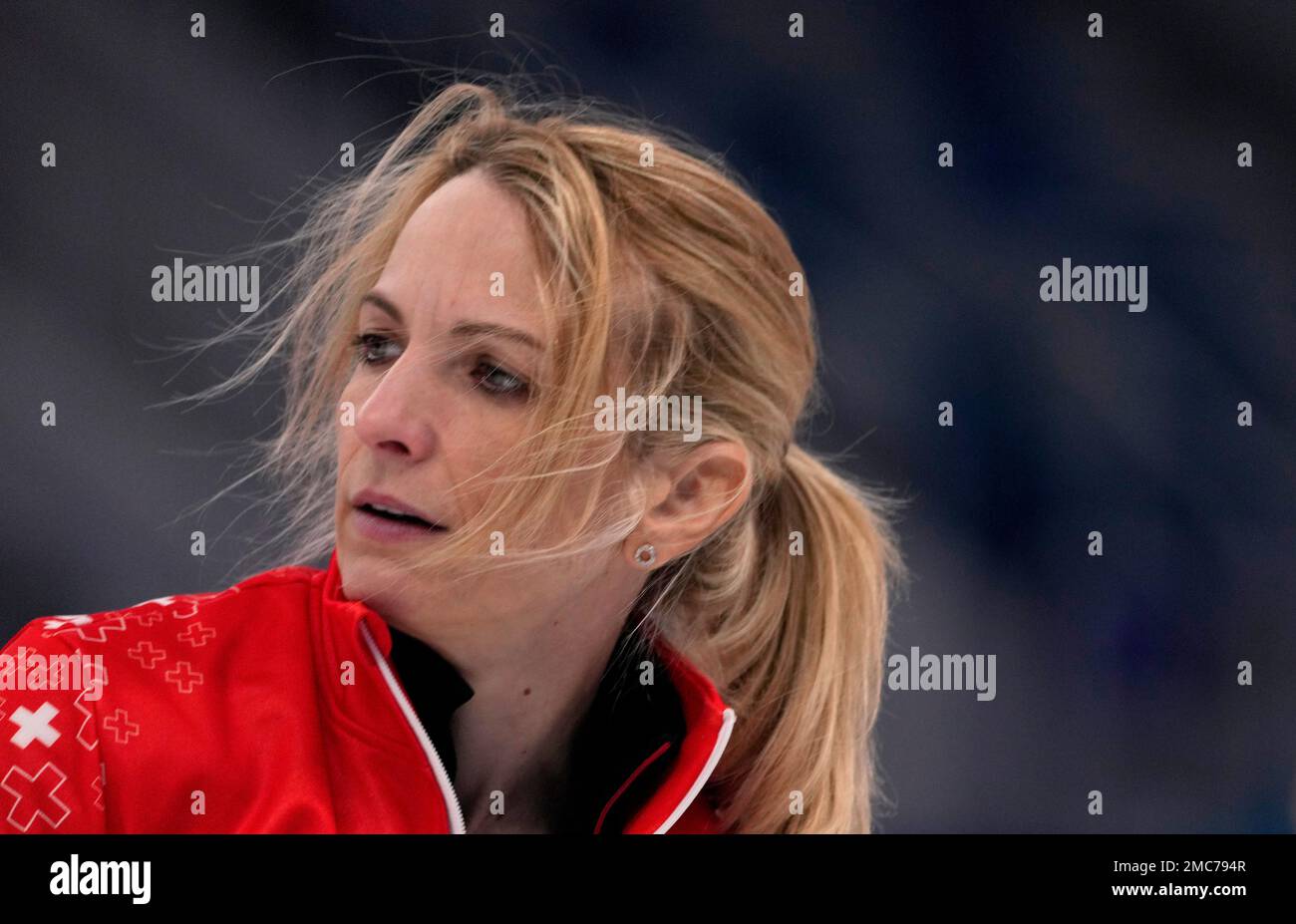 Switzerland's Silvana Tirinzoni, directs her teammates, during the ...