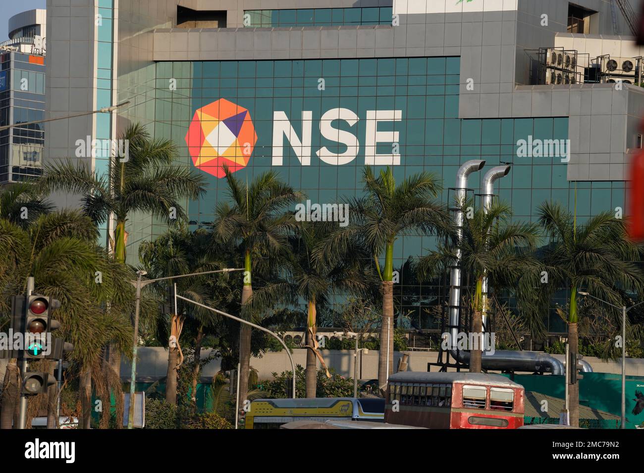 The National Stock Exchange of India (NSE) building is seen in Mumbai ...
