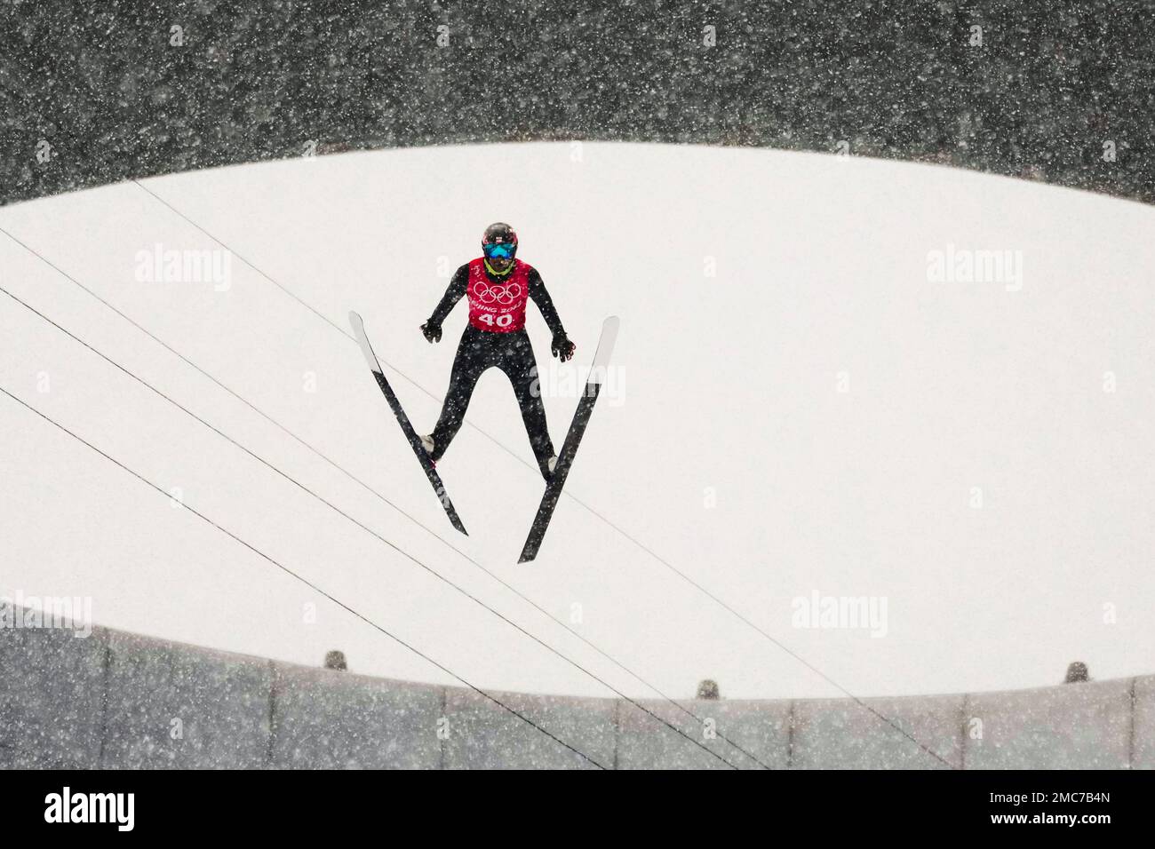Lukas Greiderer, of Austria, soars through the air during a Gundersen ...