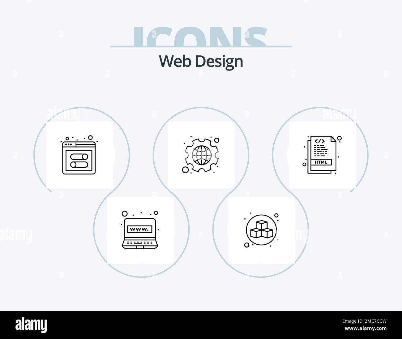 Web Design Line Icon Pack 5 Icon Design. box. web. html. screen. setting Stock Vector Image ...