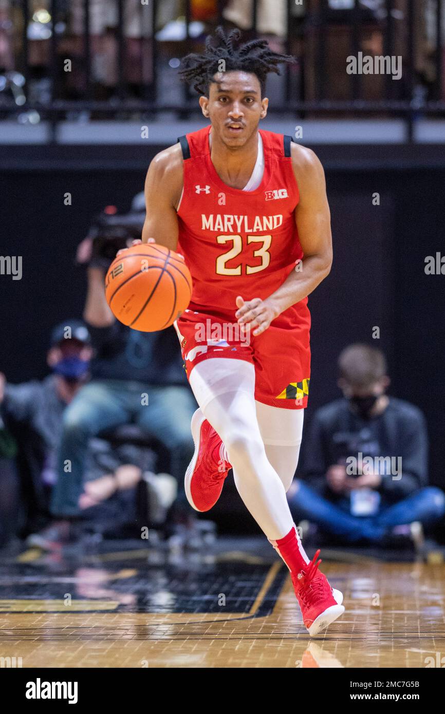 Maryland guard Ian Martinez (23) brings the ball up court during an ...