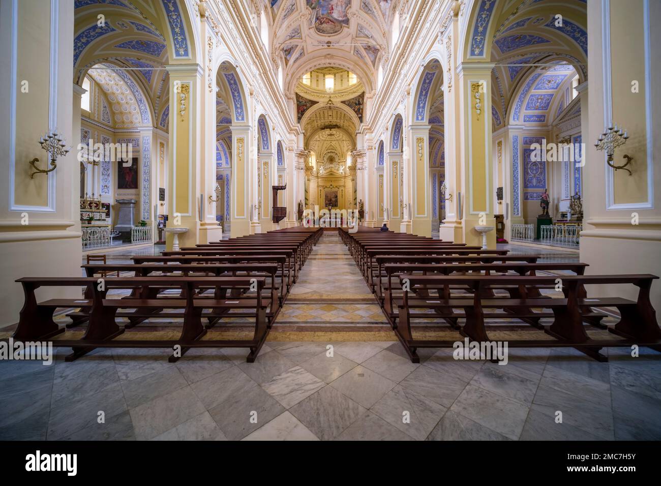Altar, interior furnishings and ceiling paintings inside the church ...