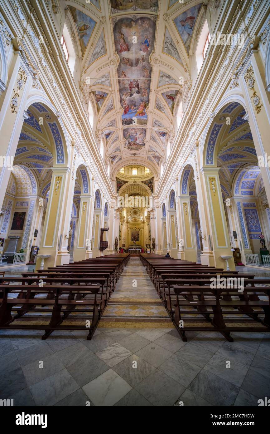 Altar, interior furnishings and ceiling paintings inside the church ...