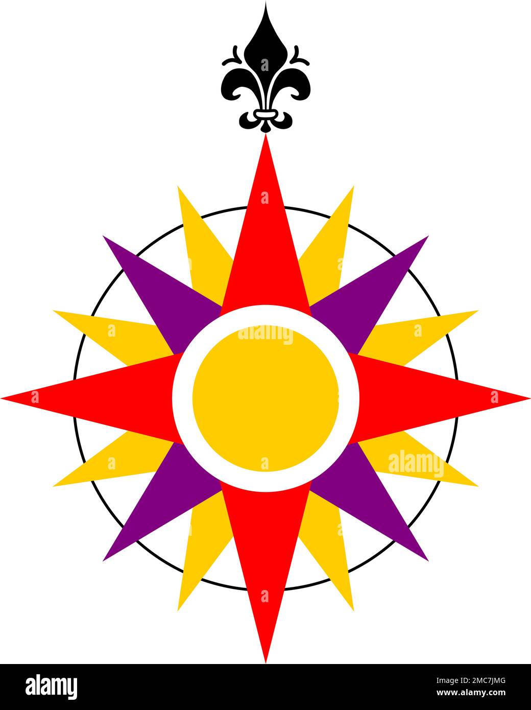 Antique Vintage Map Style Decorative Compass Rose Icon with a Fleur-de ...