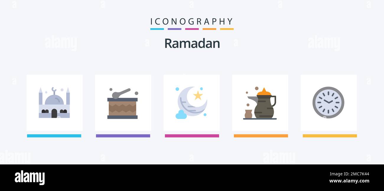 Ramadan Flat 5 Icon Pack Including iftar. clock. new moon. religion ...