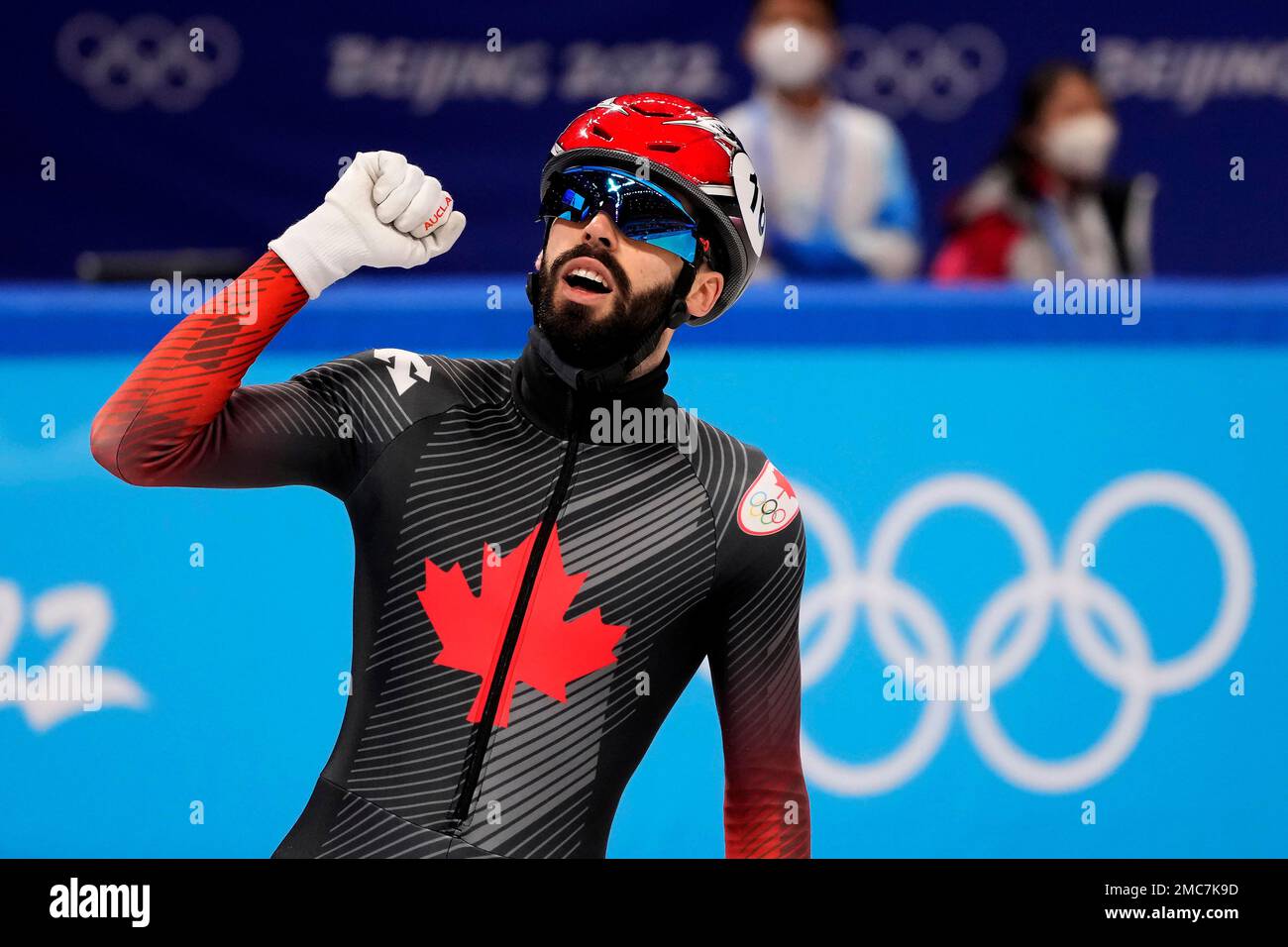 Canada's Steven Dubois celebrates his bronze medal finish for the men's ...
