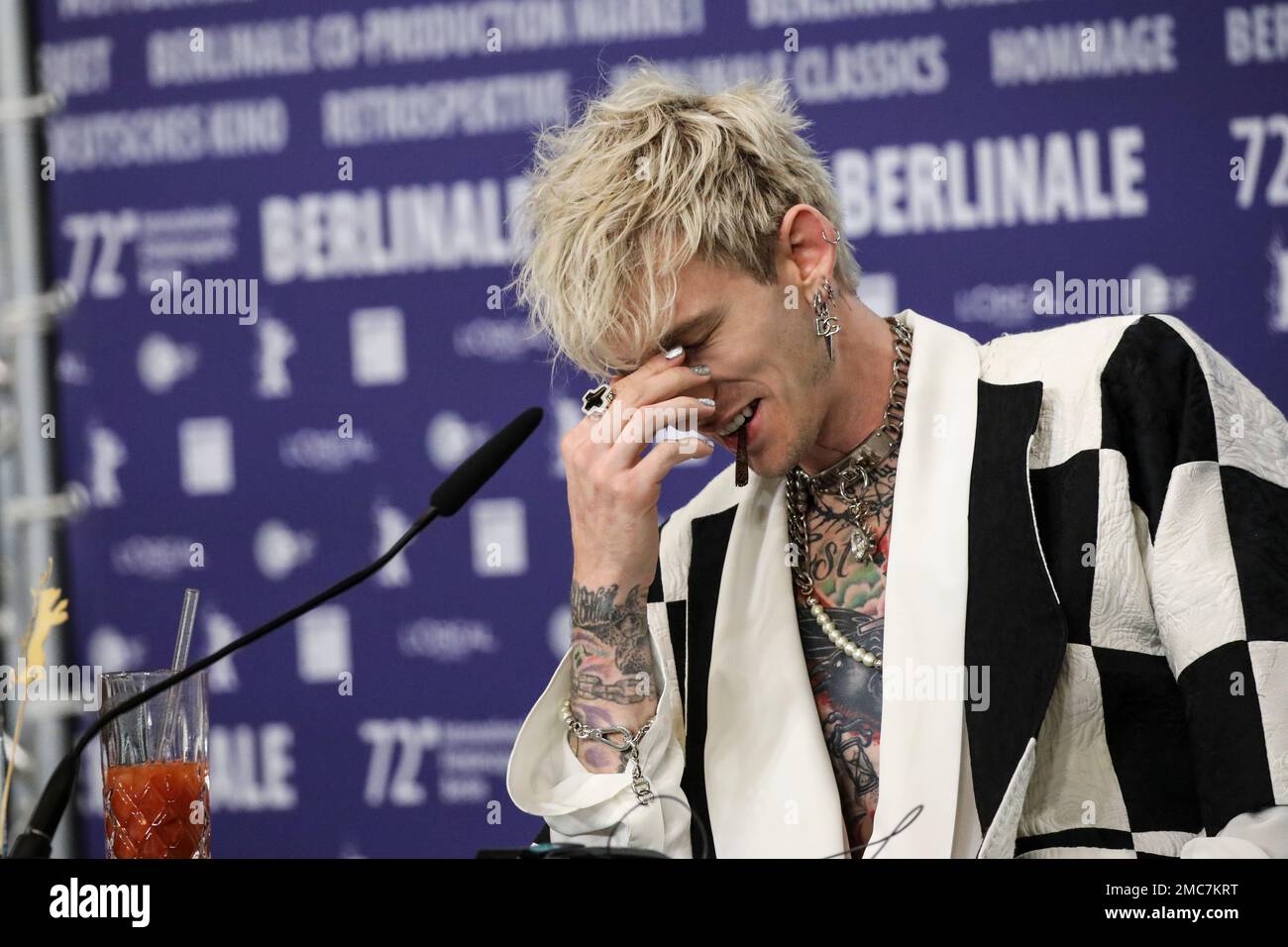 Colson Baker, also known as Machine Gun Kelly, at the press conference ...