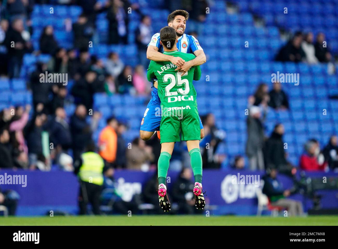 Leandro Cabrera with Alvaro Fernandez of RCD Espanyol during the La ...