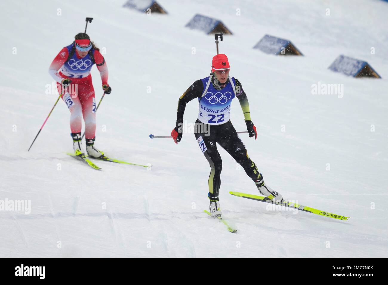 Denise Herrmann of Germany skis during the women's 10-kilometer pursuit ...