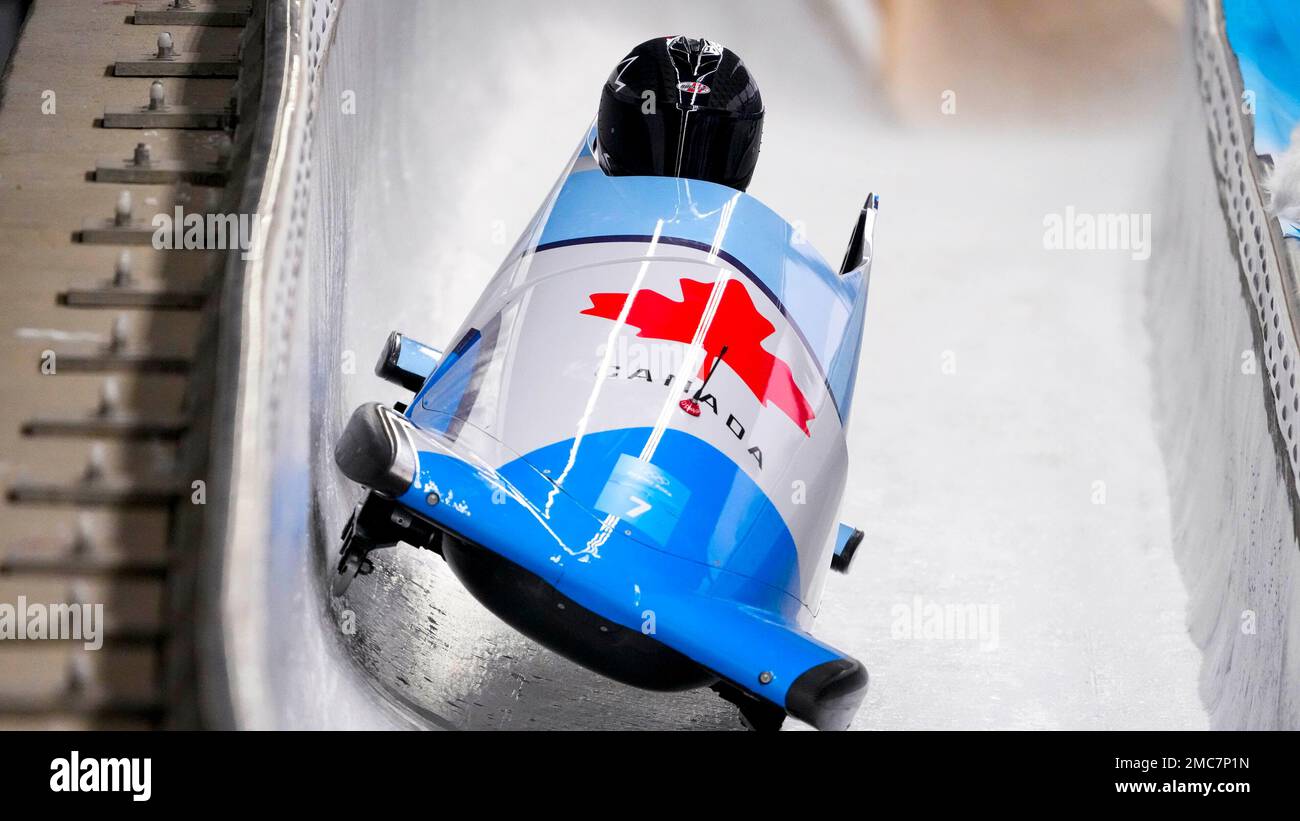 Christine De Bruin, of Canada, drives the women's monobob heat 1 at the ...